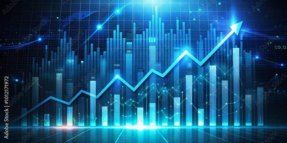 Business chart growing, graph bar raising up, economic growth theme ...