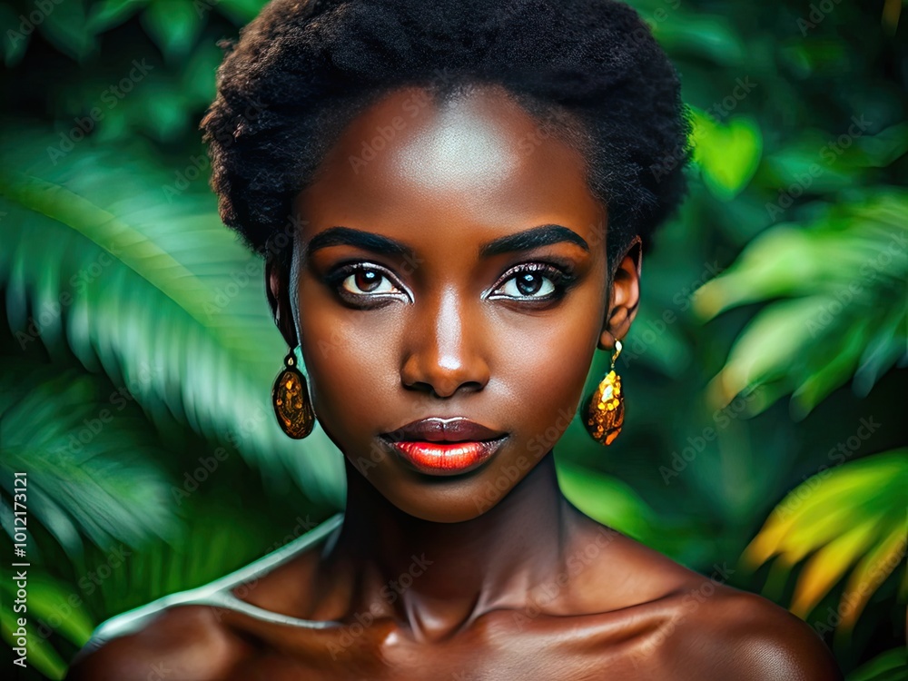 Elegant portrait of a beautiful ebony woman with radiant skin and ...