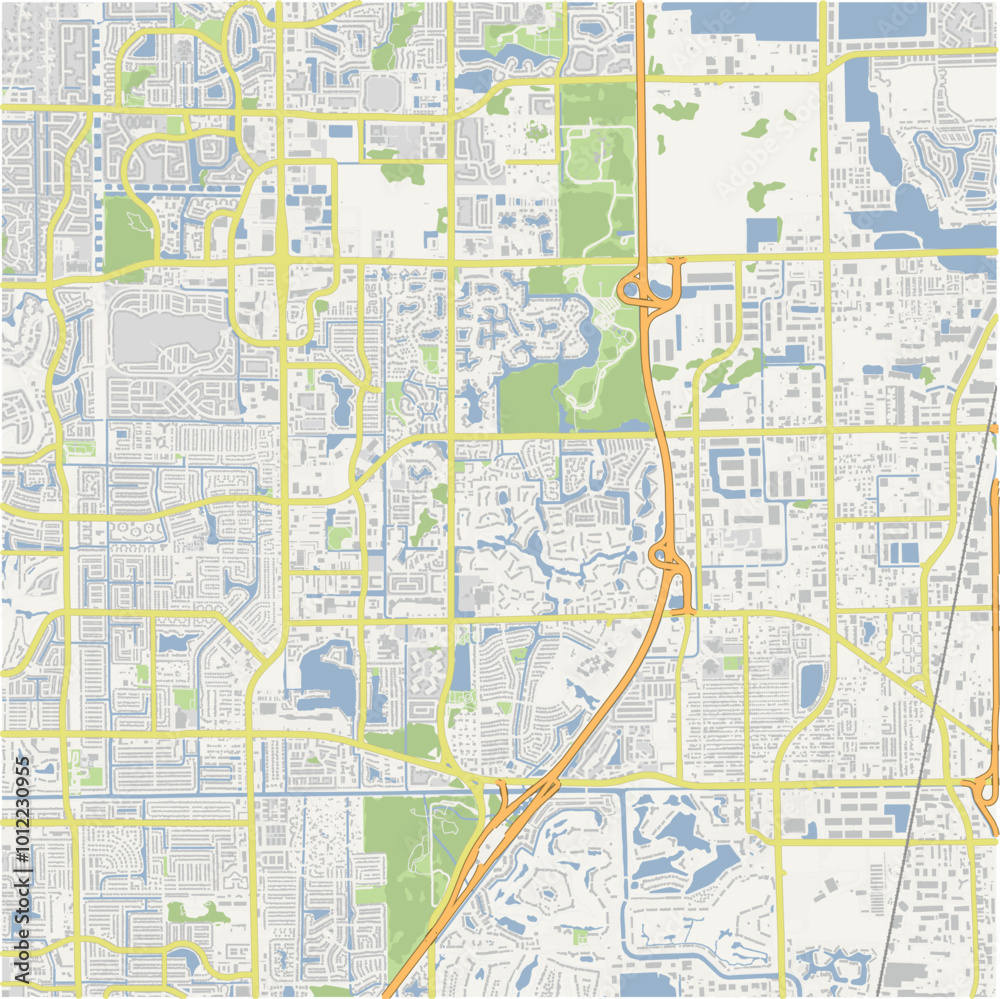 Map of Coconut Creek in Florida in a normal road map style. Contains layered vector with roads ...