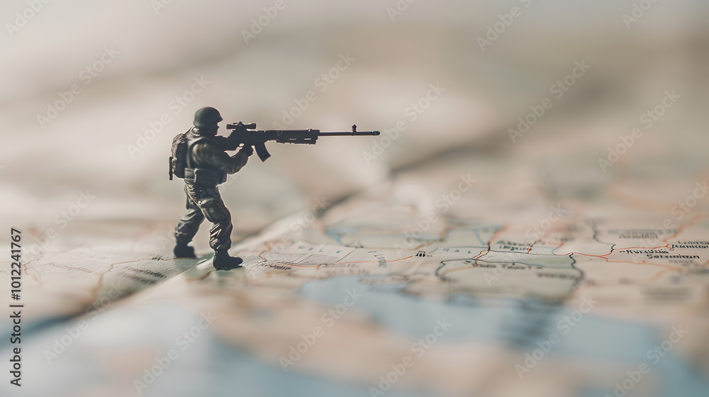 Foto de Stock Military Map with Soldier Figure | Strategic Planning and ...