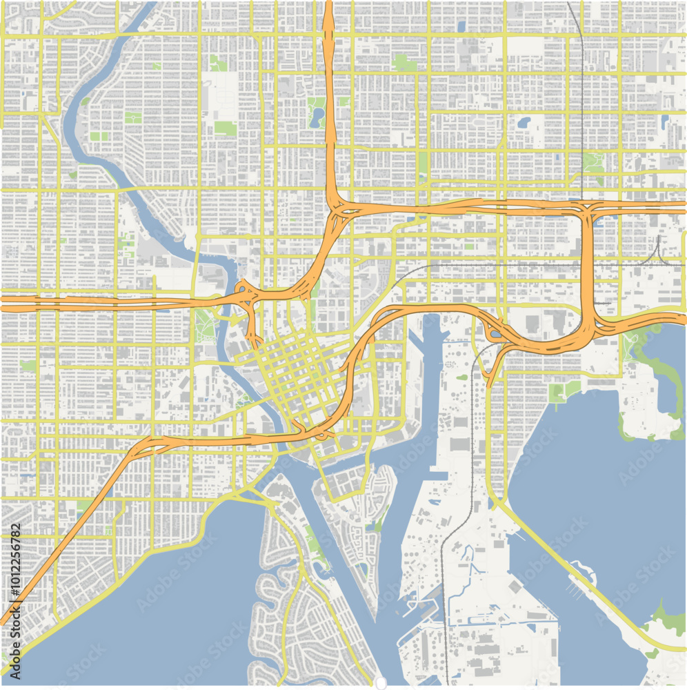 Map of Tampa in Florida in a normal road map style. Contains layered ...