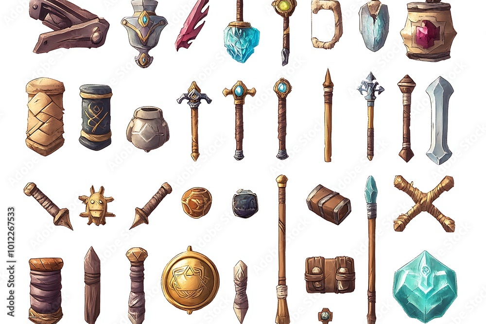 Fantasy RPG Game Assets, Weapons, Items, and Equipment Sprites Stock ...