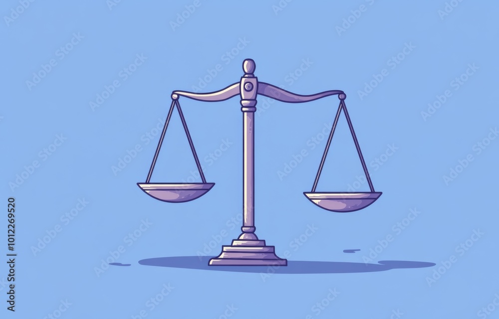 Cartoon Illustration of Scales of Justice on a Blue Background with ...