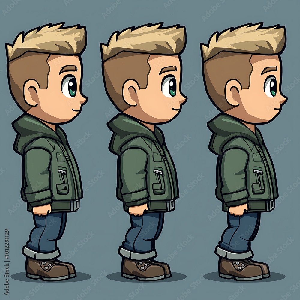 Cartoon Boy Sprite Sheet, 3 Animation Frames, Side View 素材庫插圖 | Adobe Stock