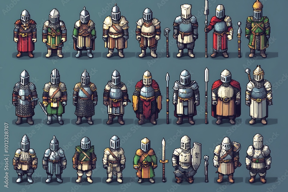 2D Pixel Art Medieval Knight Character Sprites for Game Development ...