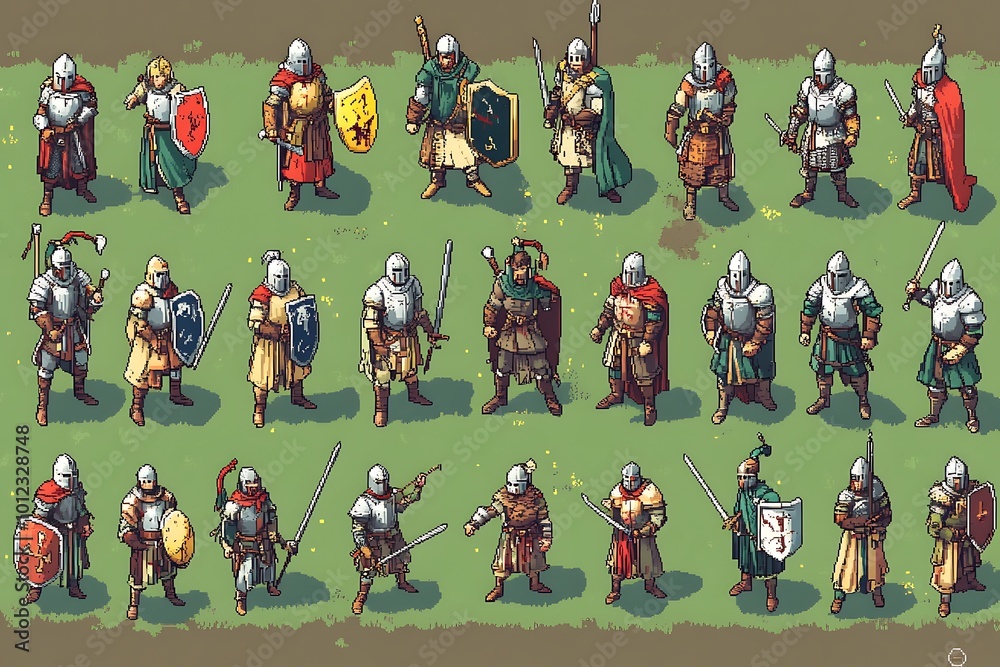 Pixel Art Medieval Knights Sprites for Game Development Stock ...