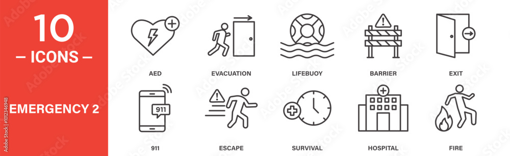 Emergency Icon Set. Emergency Vector Symbols in Black Filled and ...