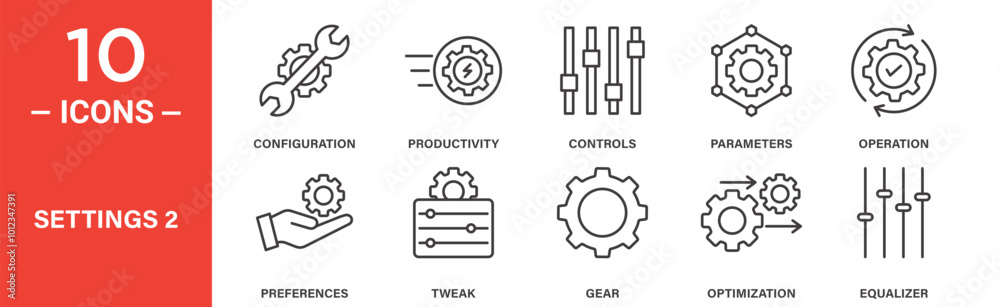 Settings Icon Set Featuring Configuration, Controls, Gear, and ...