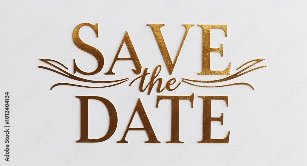 save the date word lettering gold hue elegant concept on plain white ...