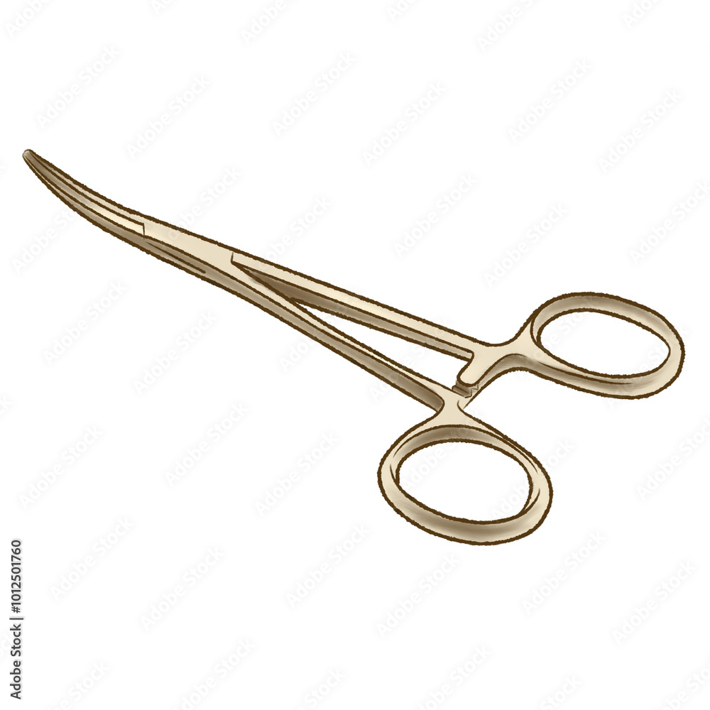 medical equipment illustration Kelly forceps curved end on a ...