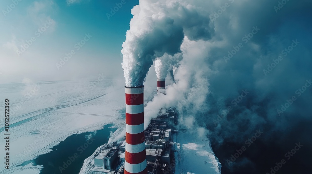 Fossil fuels being burned in a power plant, contributing to air ...