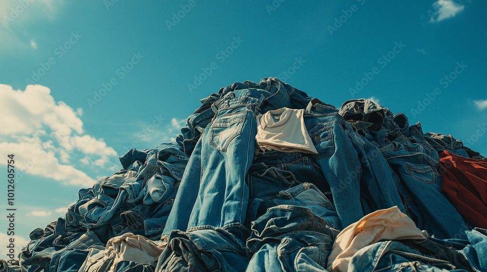 Pile of discarded clothes symbolizing environmental pollution from fast ...
