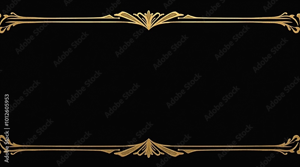 Elegant gold art deco decorative border on black background Stock ...