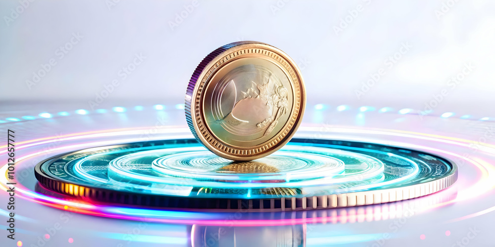 Flat Holographic Coin Flip Probability Concept: Extreme Close-Up of ...