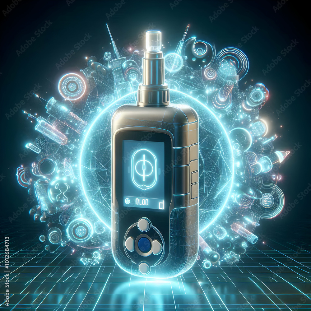 3D Glowing Abstract Art of Insulin Pump with Neon Elements for World ...