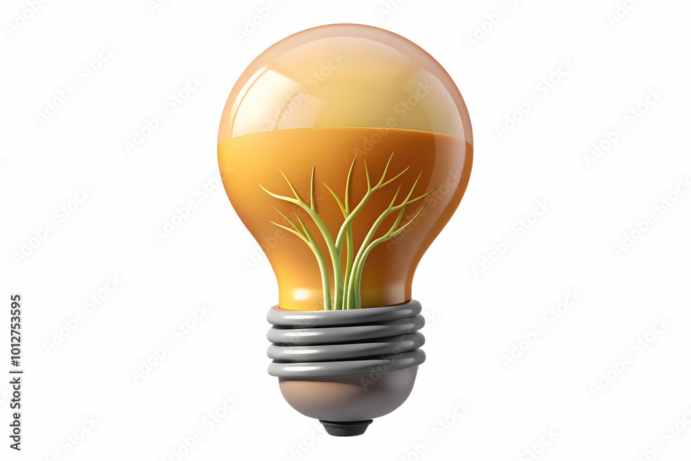 Flat Flying Light Bulb with Roots Symbolizing Innovative Growth and ...