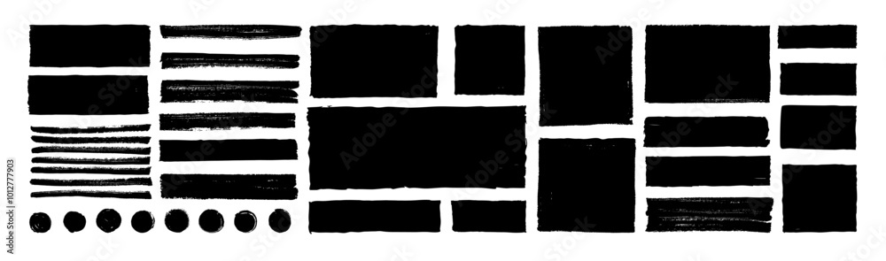 Black vector rough edge rectangles. Grunge square frames set. Jagged ...