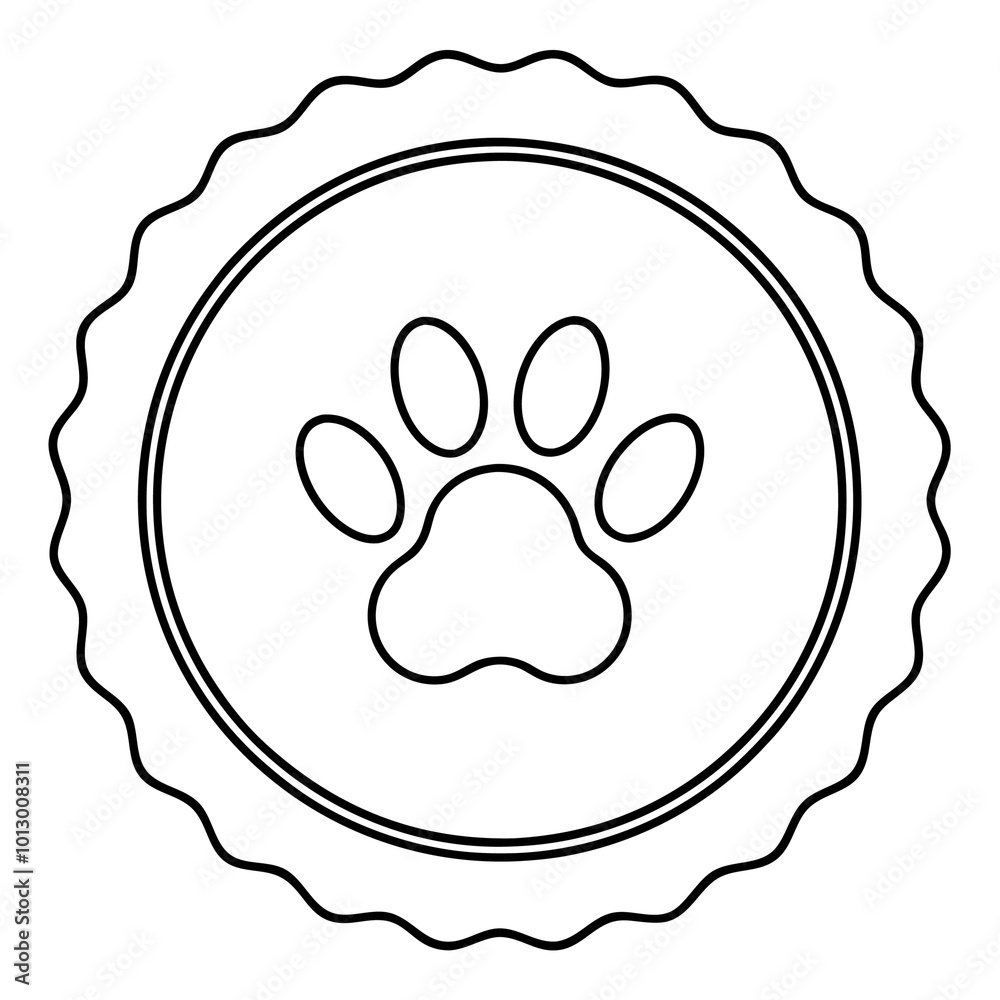 round animal paw print frame outline coloring book page line art ...