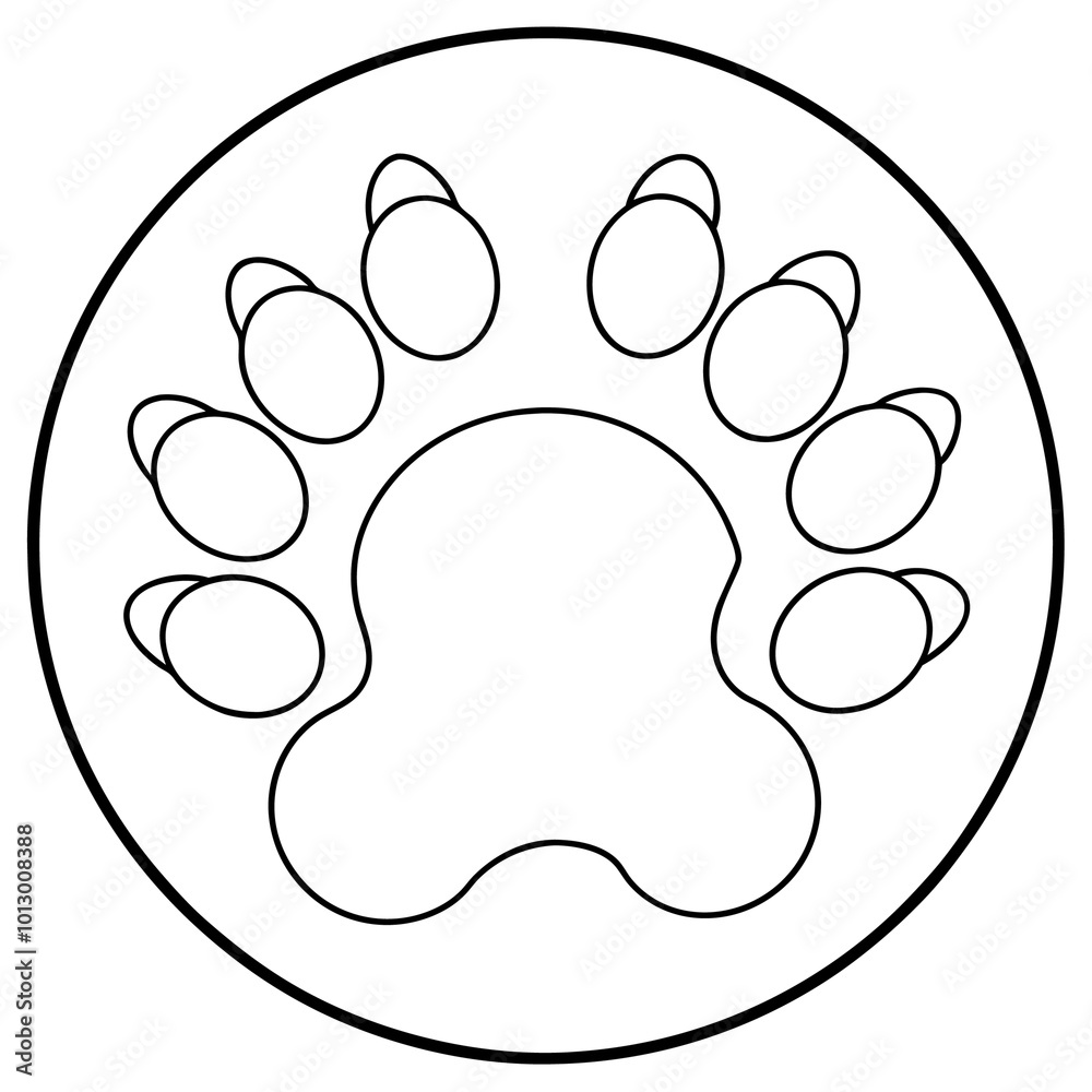 round animal paw print frame outline coloring book page line art ...
