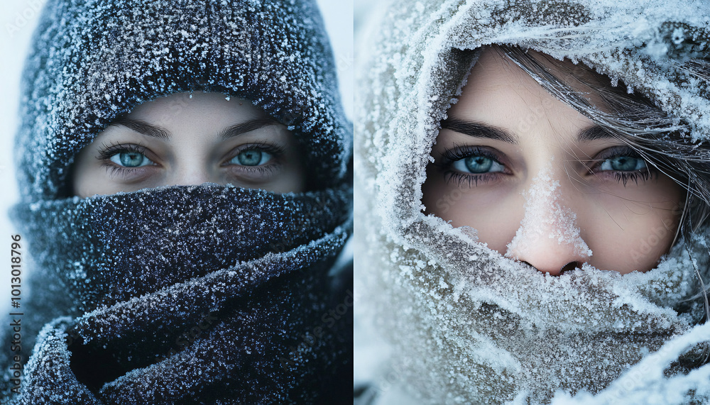 Capture people bundled up in heavy winter clothes in a snowy ...