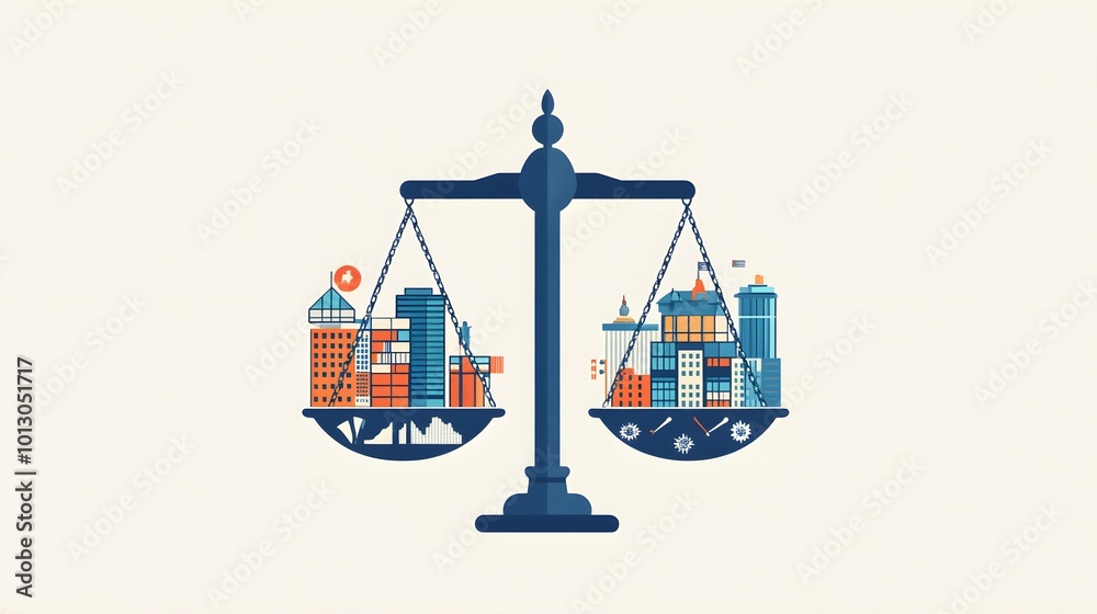 An illustration of a balance scale measuring various economic policies ...