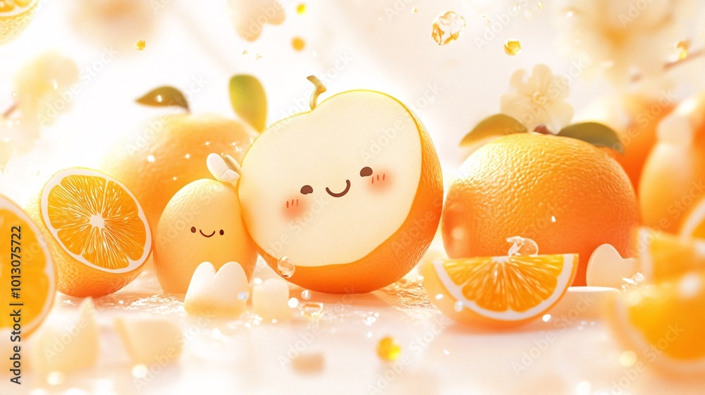 Cute Smiling Fruits Clipart with Friendly Faces Stock Photo | Adobe Stock