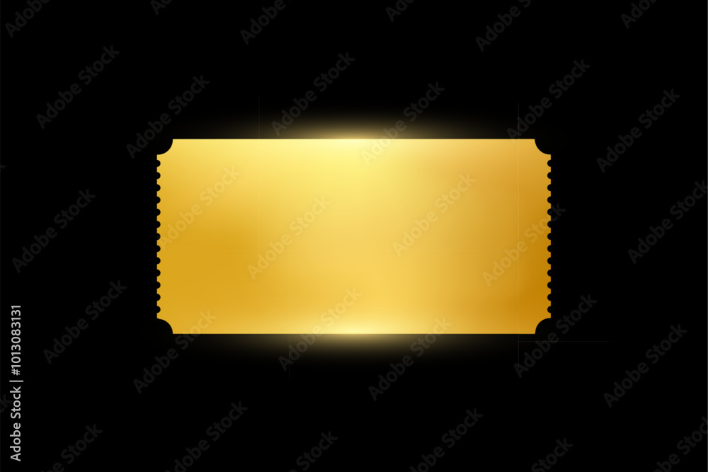 Golden ticket. Gold vector coupon, sticker or discount tag mockup ...