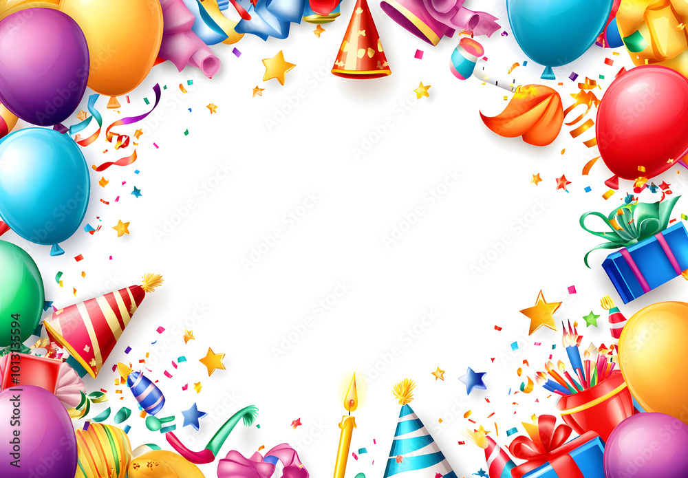 Birthday party frame border clipart, plain blank white background ...