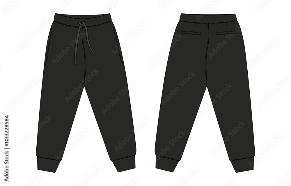 Fleece fabric Jogger Sweatpants technical drawing fashion flat sketch ...