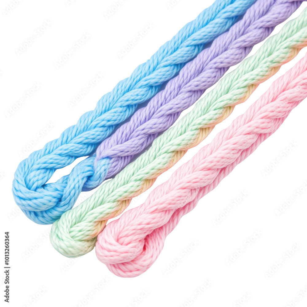 Colorful braided ropes in pastel shades isolated on a white background ...