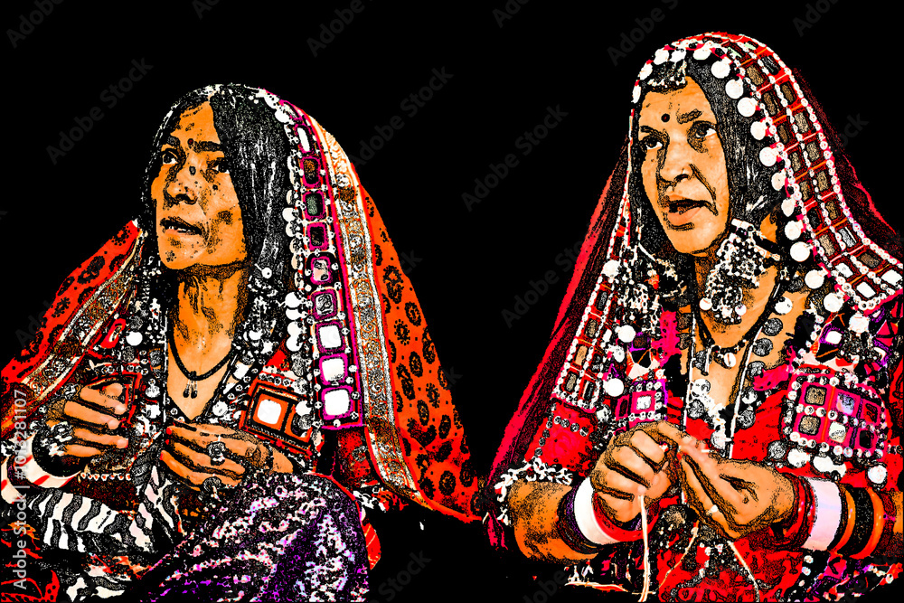 Portrait Digital Art - The Lambani tribes doing embroidery, they also ...