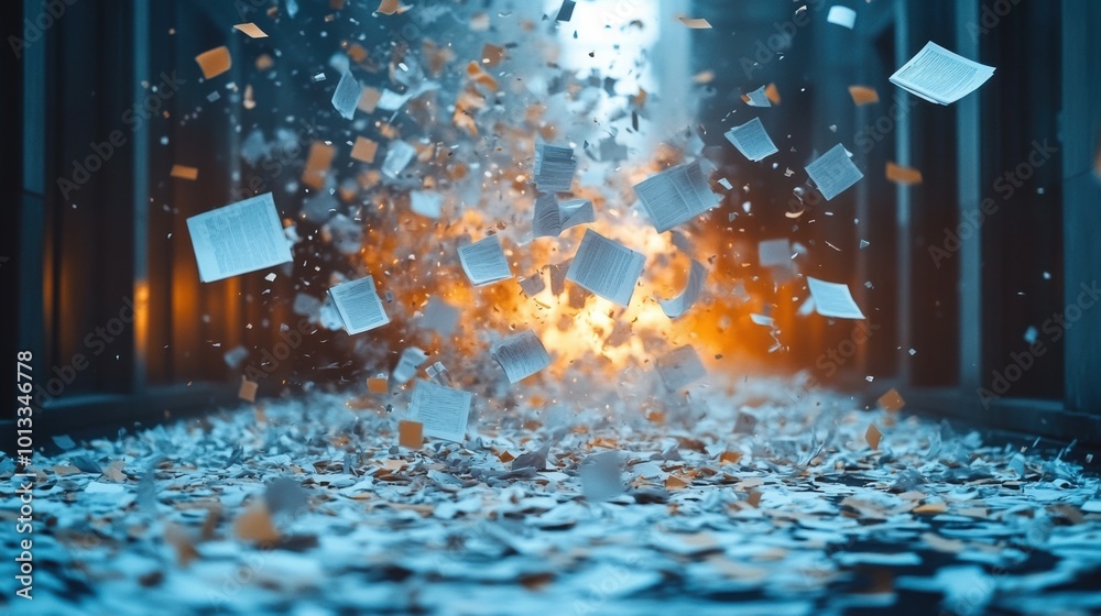 "Pile of flying papers in a chaotic library, representing information ...