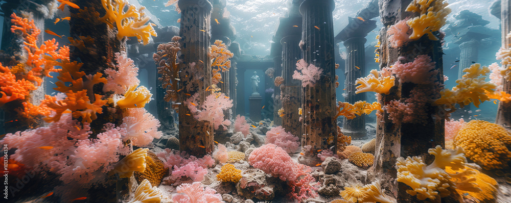 Diving professional sunken city civilization, scuba diver archaeologist ...