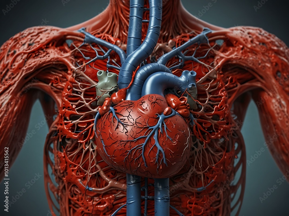 Illustration of the human circulatory system and heart anatomy. Stock ...