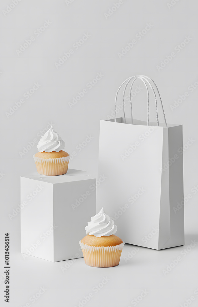 FREE Ocean BAKERY Outline Mockup with a white box design, paper bag ...