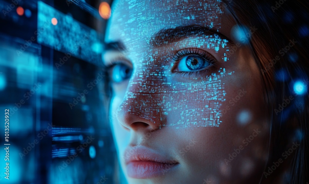 AI-powered image recognition technology, illustrating the creation of deep fake images and the ...