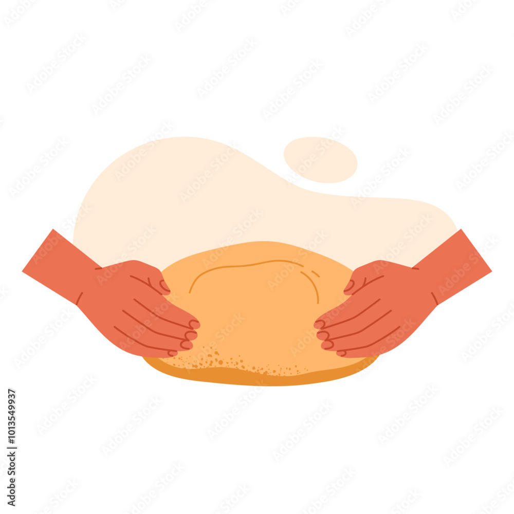 The process of kneading dough hands from wheat flour. Baked goods and ...