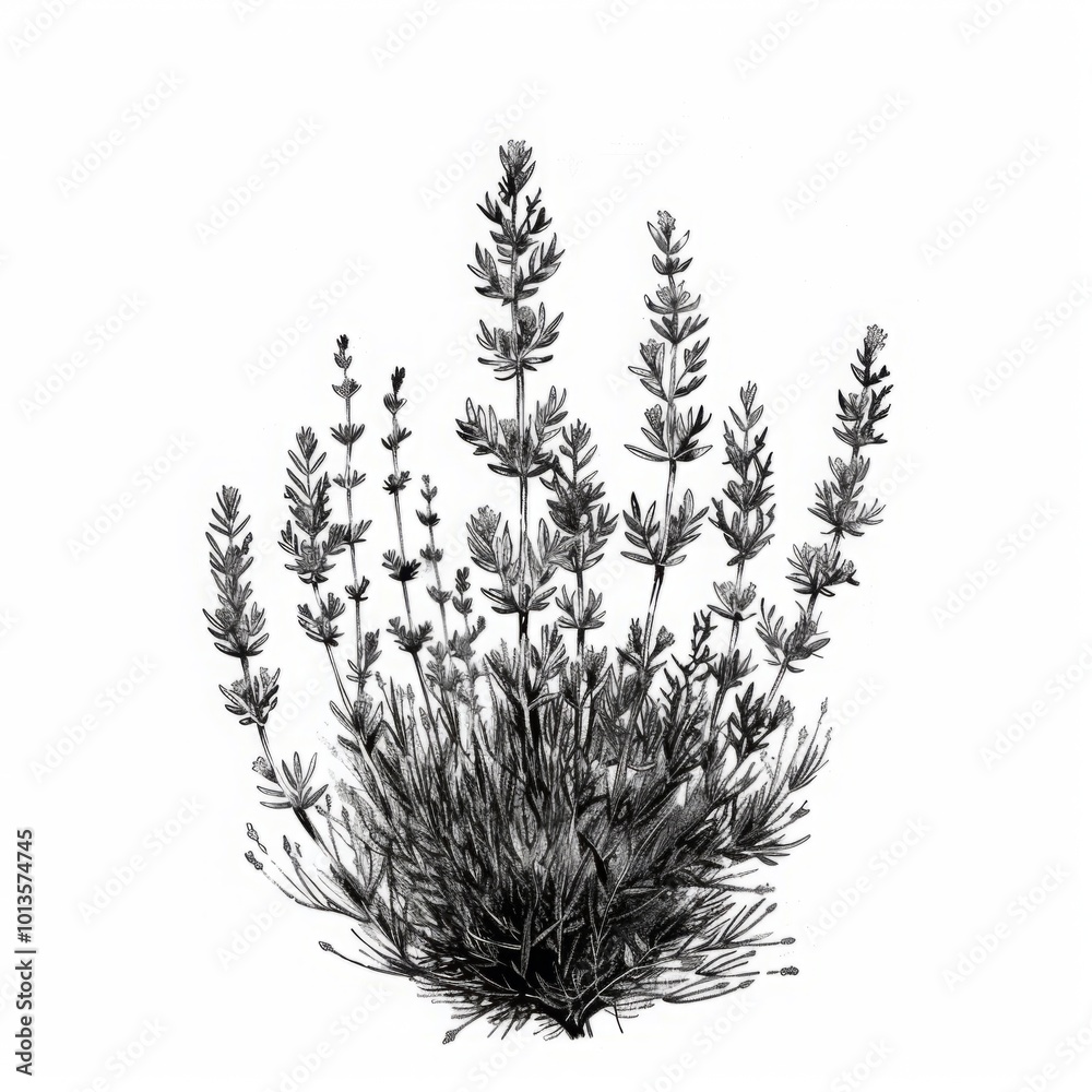 Black and white illustration of a sagebrush plant. Botanical drawing ...