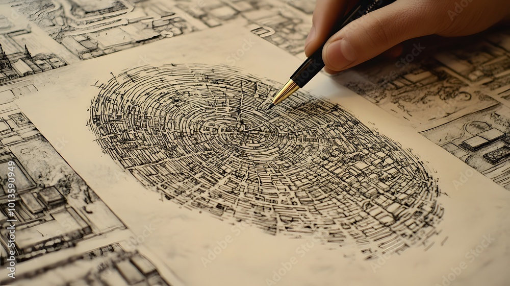 Foto de Stock City Map Fingerprint, an intricate design merging urban ...