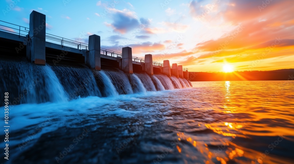 Stunning hydroelectric dam waterfall cascading into a majestic mountain ...