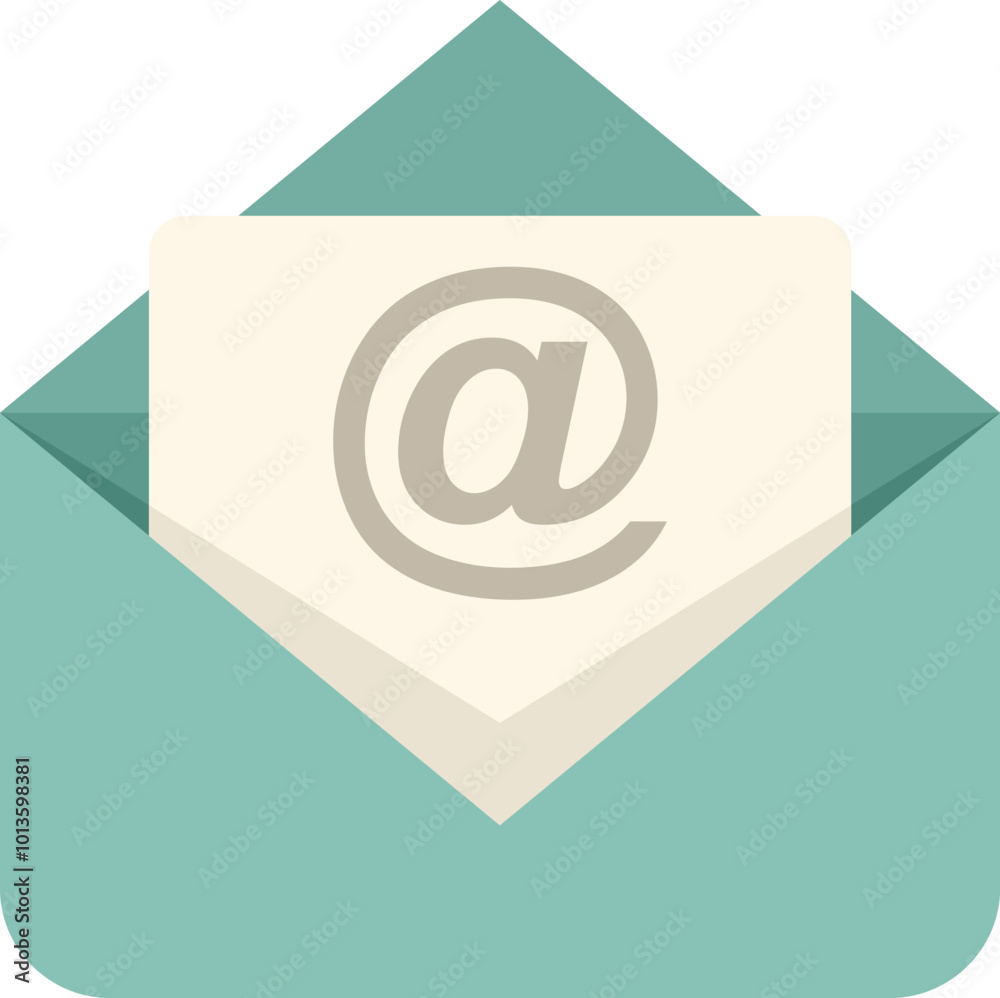 Open envelope is revealing a paper with an at symbol printed on it, representing receiving an ...