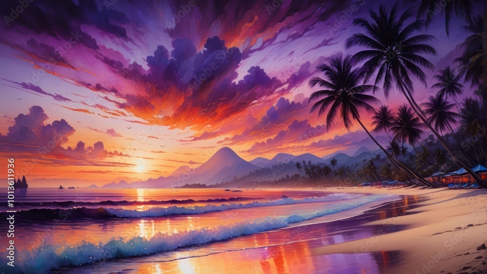 sunset on the beach content created with generative AI software. Stock ...