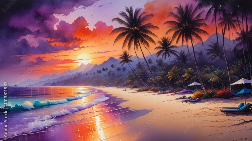 sunset on the beach content created with generative AI software. Stock ...