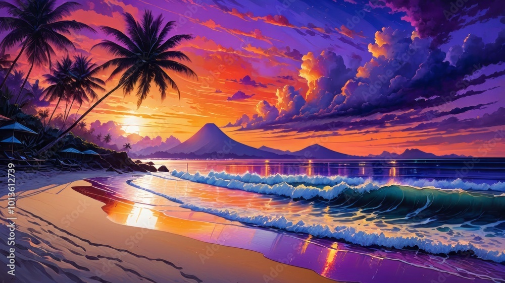 sunset on the beach content created with generative AI software. Stock ...