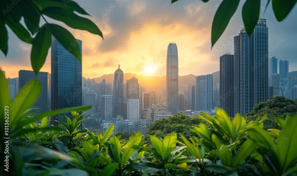 A bustling urban cityscape featuring a vibrant business district with ...