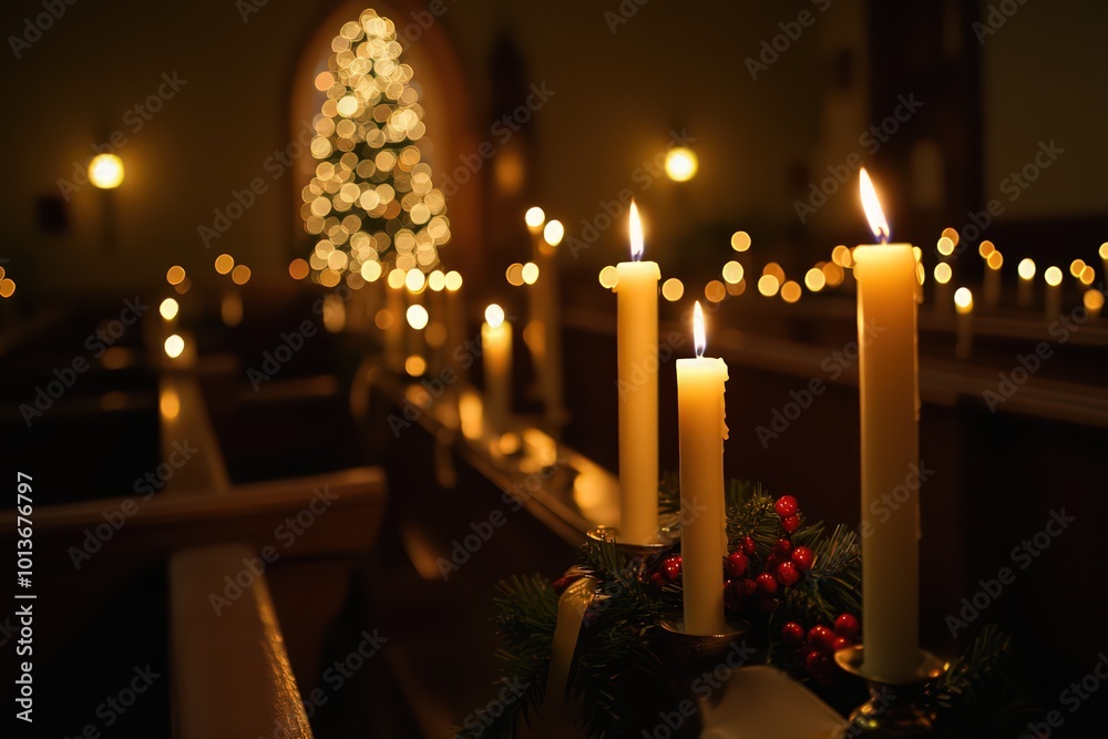 A Christmas Eve candlelight church service. Stock Photo | Adobe Stock