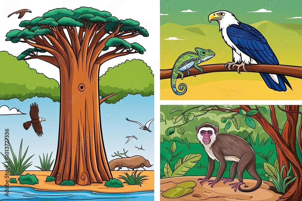 Coloring Pages of Baobab Tree African Fish Eagle Chameleon Sitatunga ...