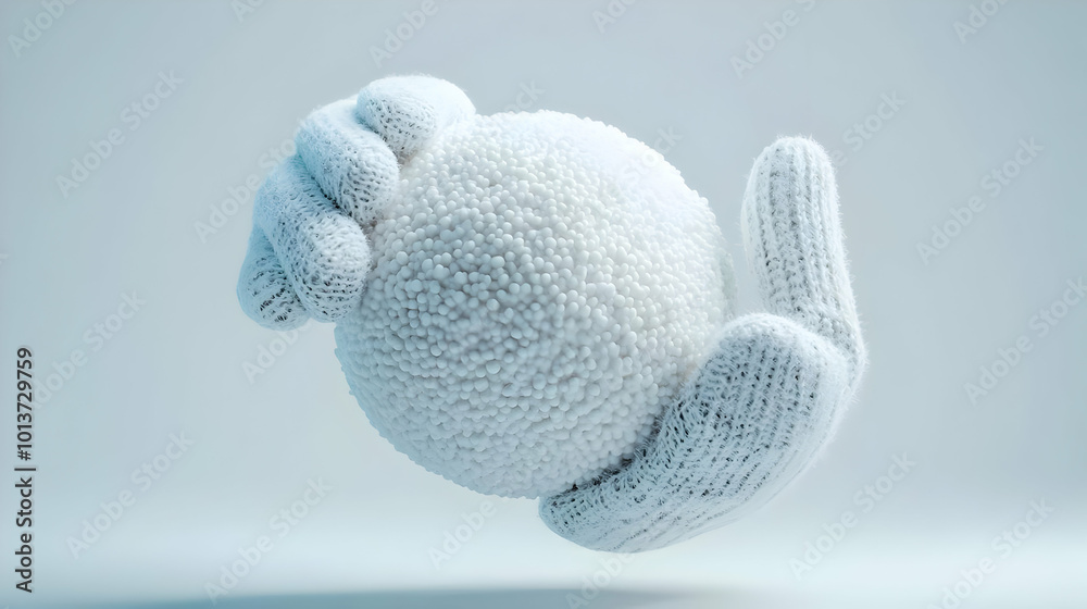 3D Floating Snowball with Mitten Imprint Isolated on White Background ...