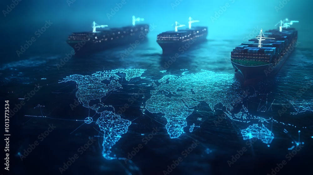 Futuristic cargo ships with advanced technology for global logistics ...