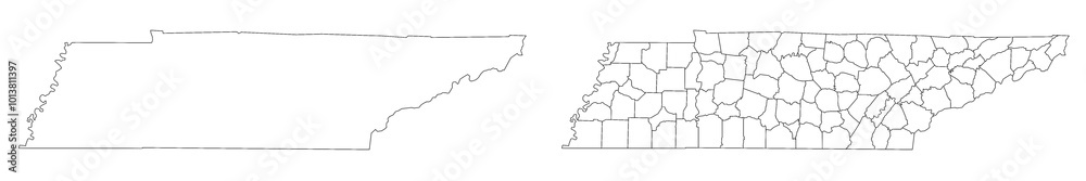 Tennessee administrative map, Tennessee outline and counties state map ...